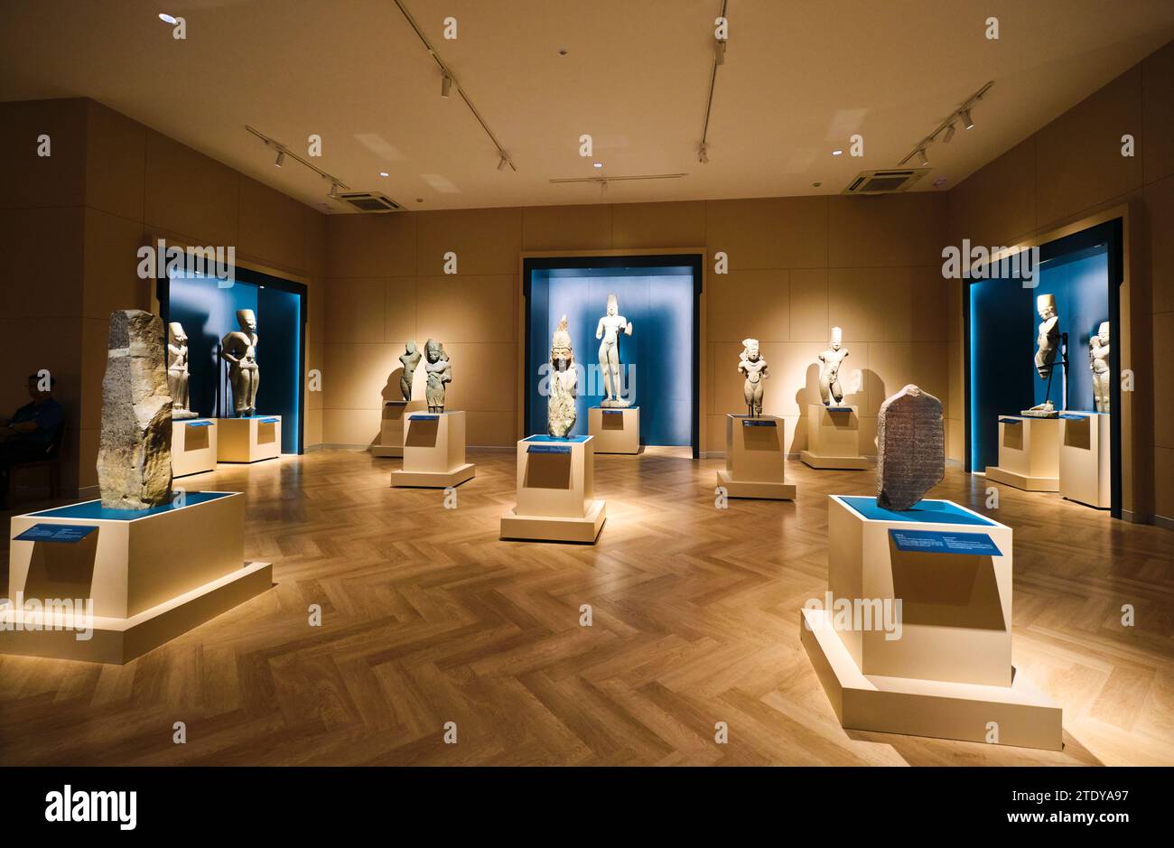 A gallery displaying ancient archeological artifacts and religious ...