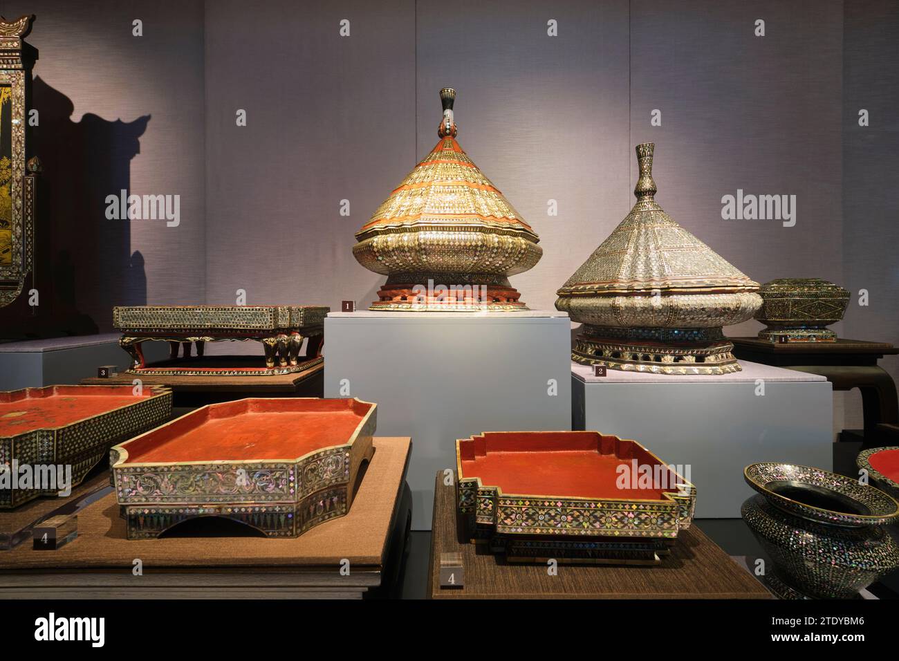 A display of various objects made in the Mother of Pearl inlay design ...