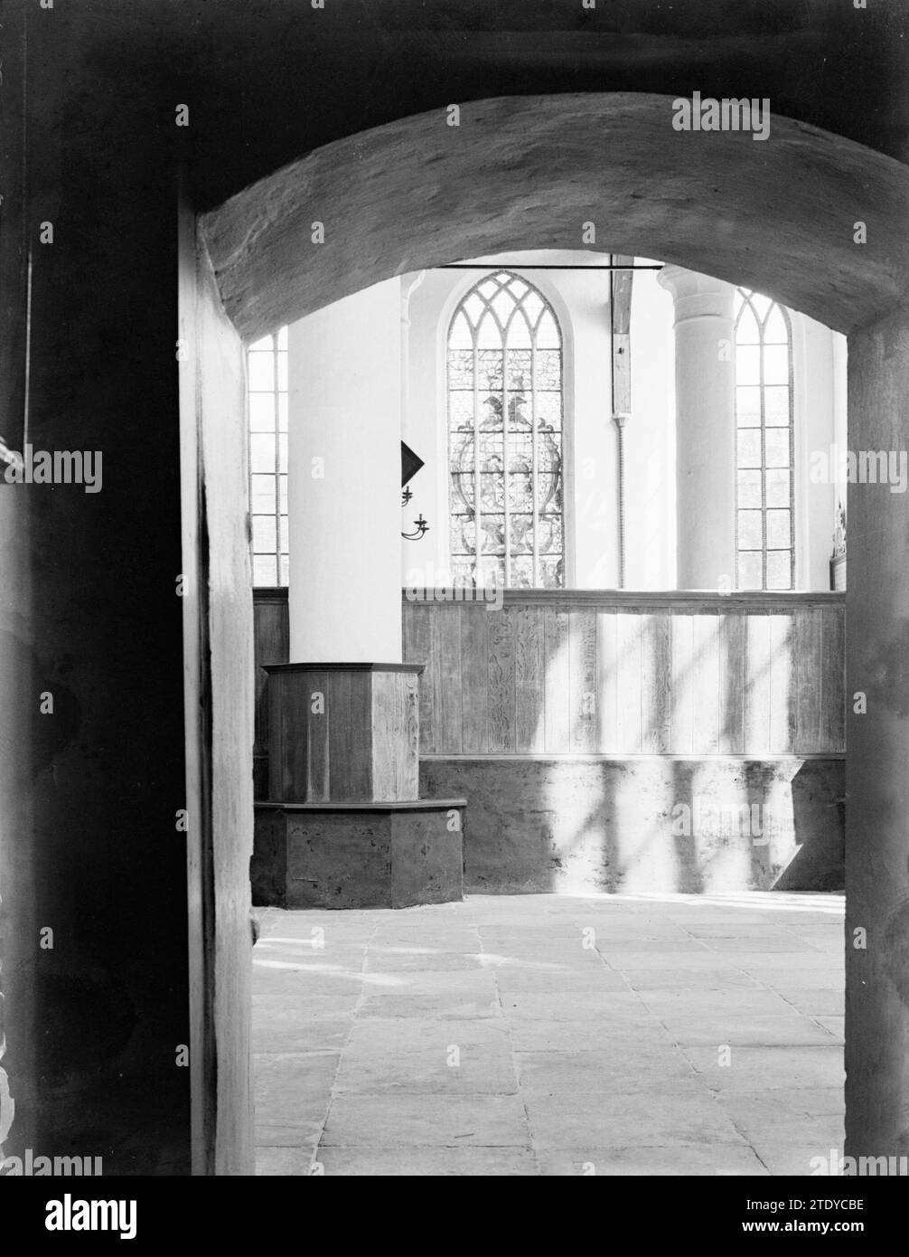 Interior of the Grote Kerk in Edam seen from a portal: the choir ...