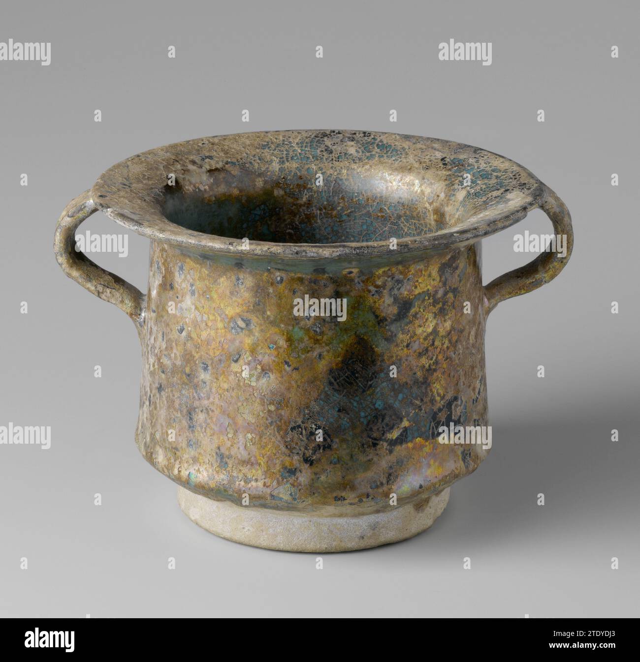 Jar with two handles and a iridescent turquoise glaze, anonymous, c ...