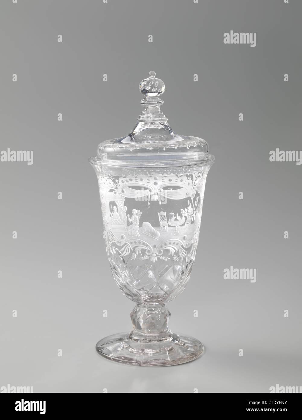 Wine glass with a lying-in chamber, anonymous, c. 1750 Facetted ...