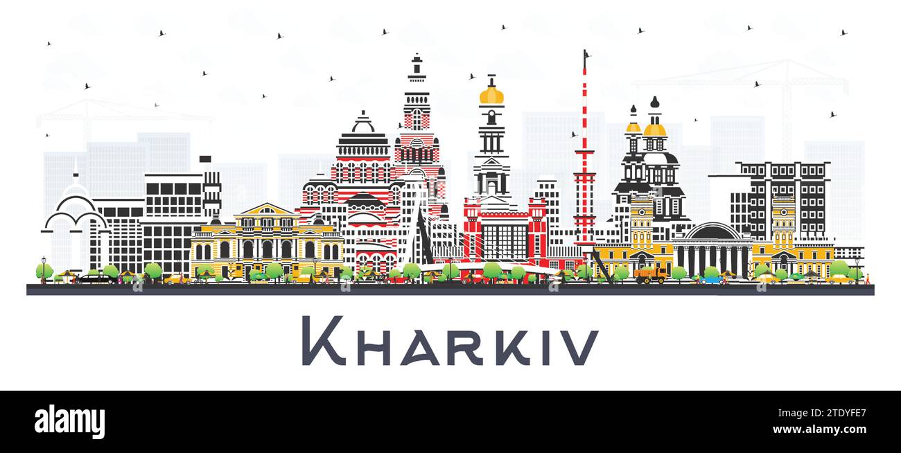Kharkiv Ukraine City Skyline with Color Buildings isolated on white ...