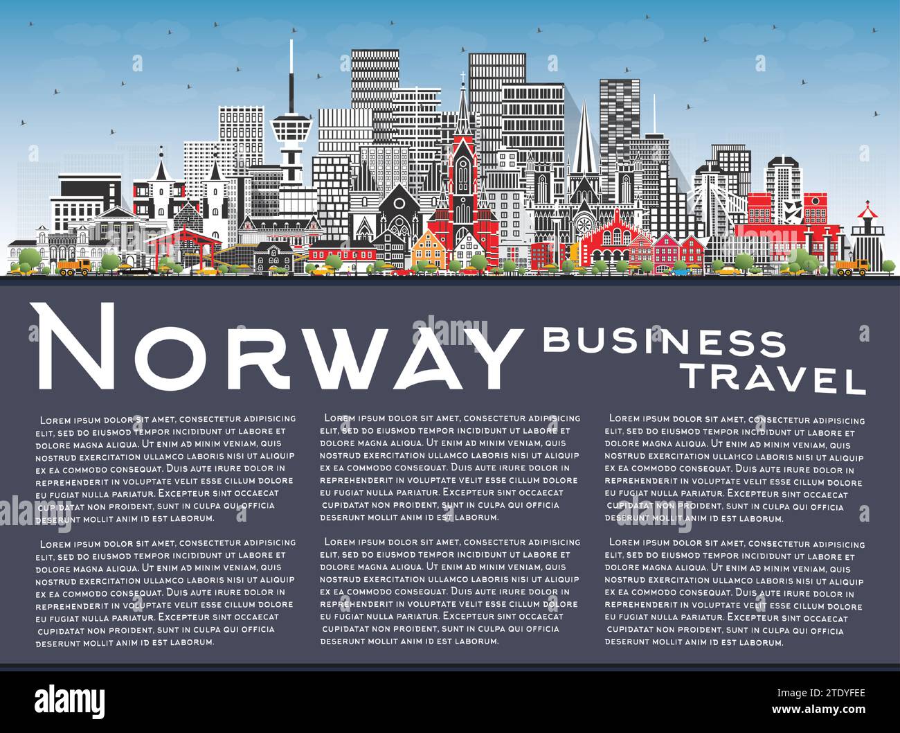 Norway city skyline with gray buildings, blue sky and copy space ...