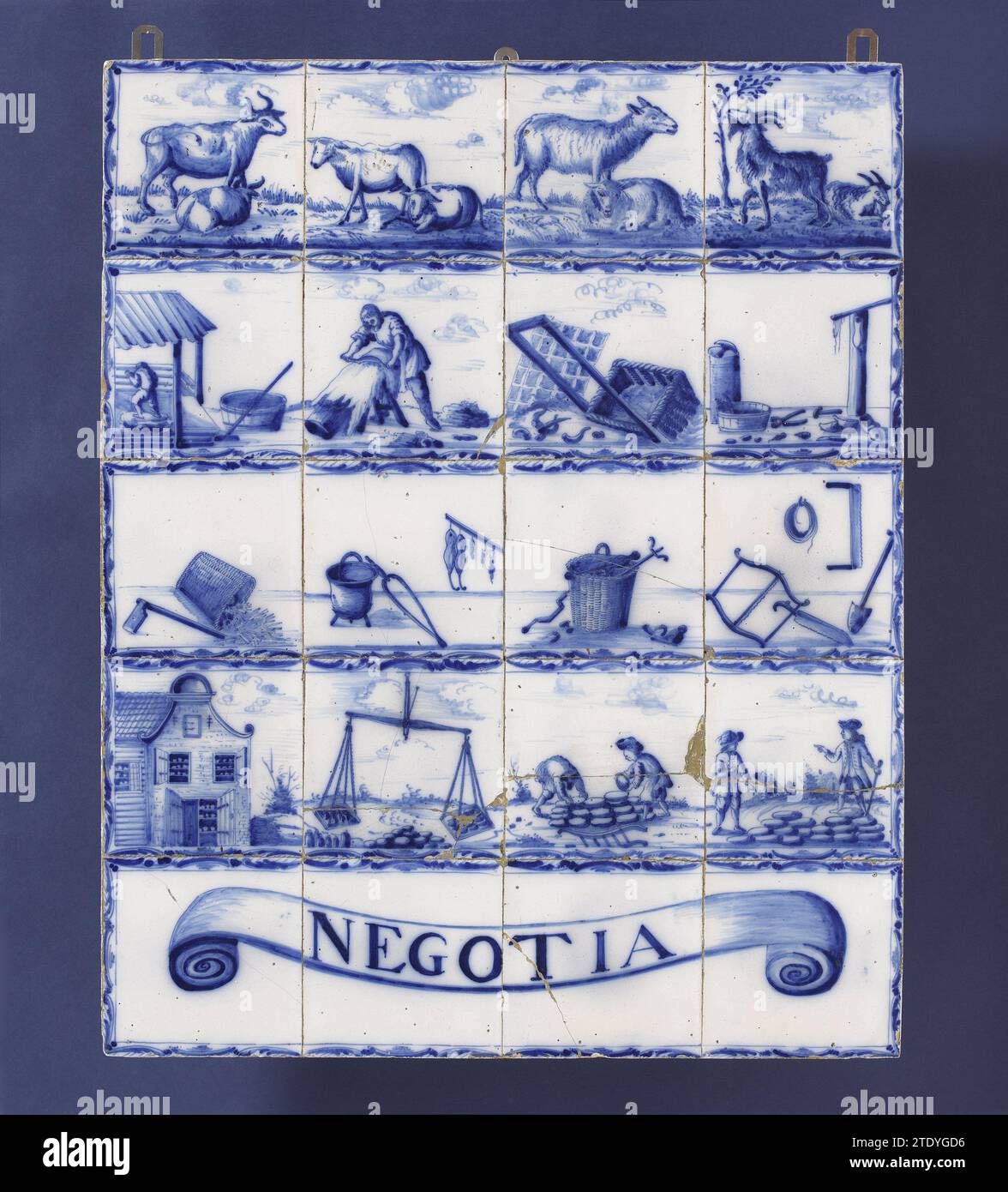 Tile Panel showing Rural Industry, with Live-Stock, Tools and Products ...