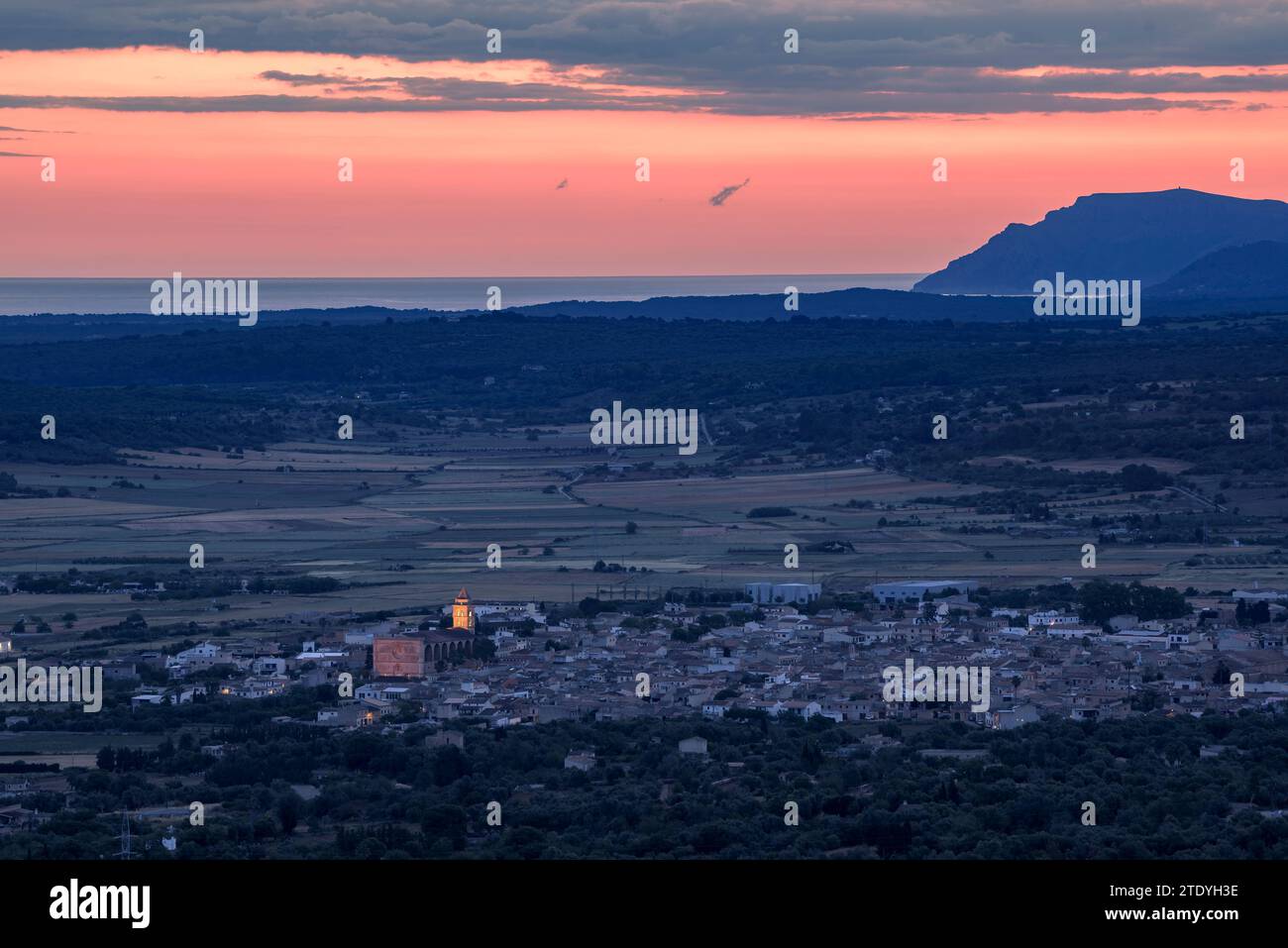 First light of dawn in the town of Petra, seen from the sanctuary of ...