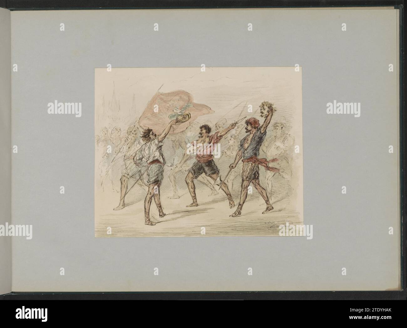 Man with a chopped head in a crowd, c. 1854 - c. 1887 The man holds an ...