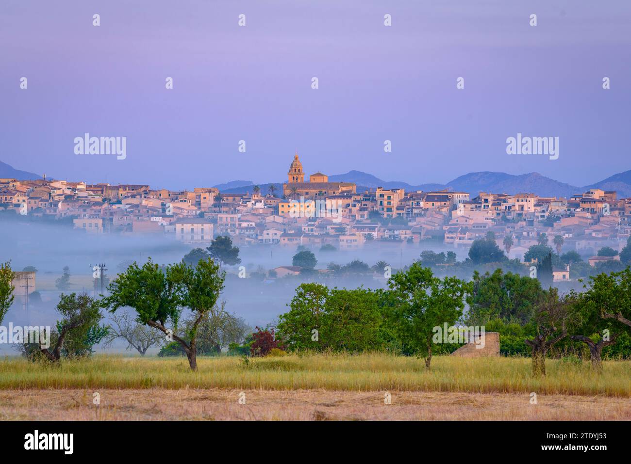 Montuïri village and cultivated fields near the village, in a spring ...