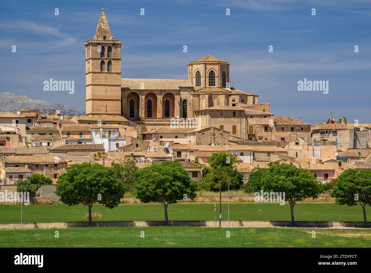 Church and town of Sineu on a spring noon (Majorca, Balearic Islands ...
