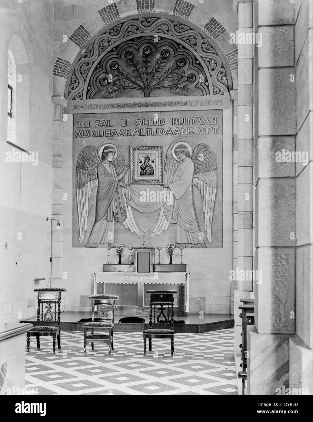 Interior of the monastery church: Marian altar with wall paintings ca ...