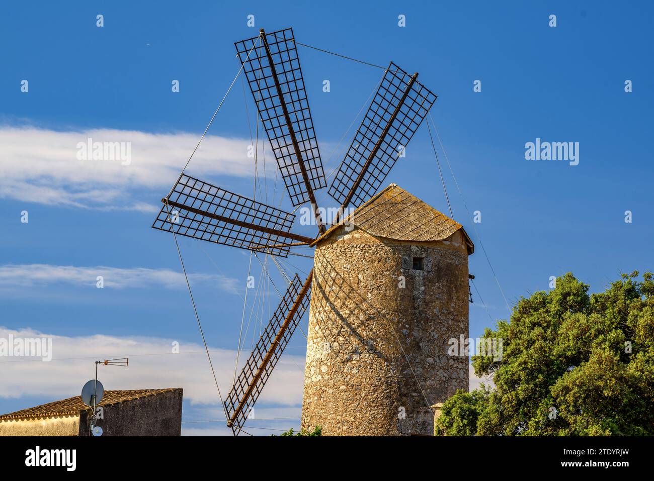 The Molí d'en Blanc windmill, near Llubí, a mill with traditional ...