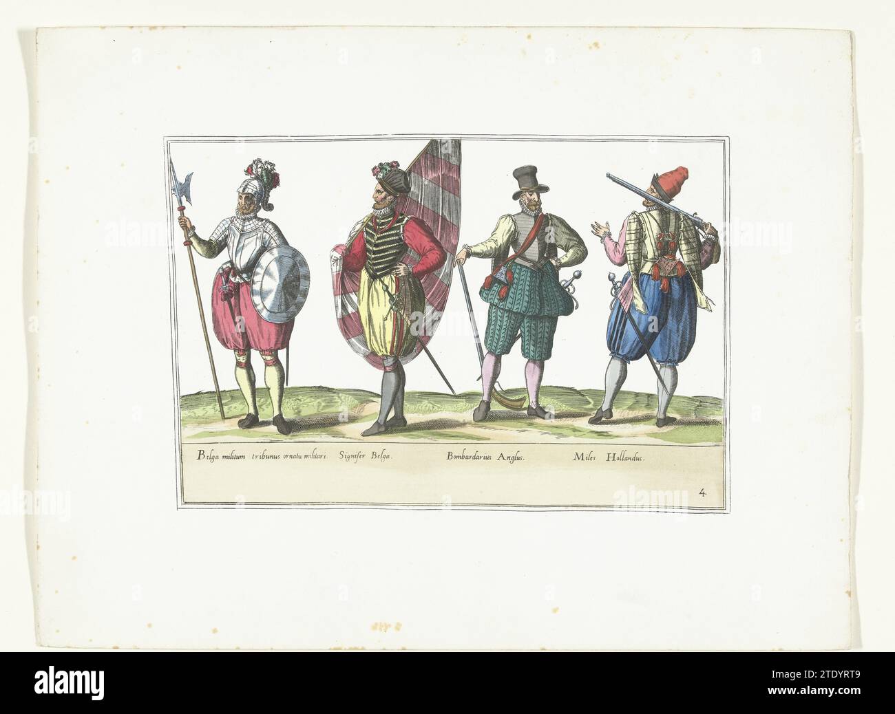 Four soldiers in uniforms according to fashion in the Netherlands and ...