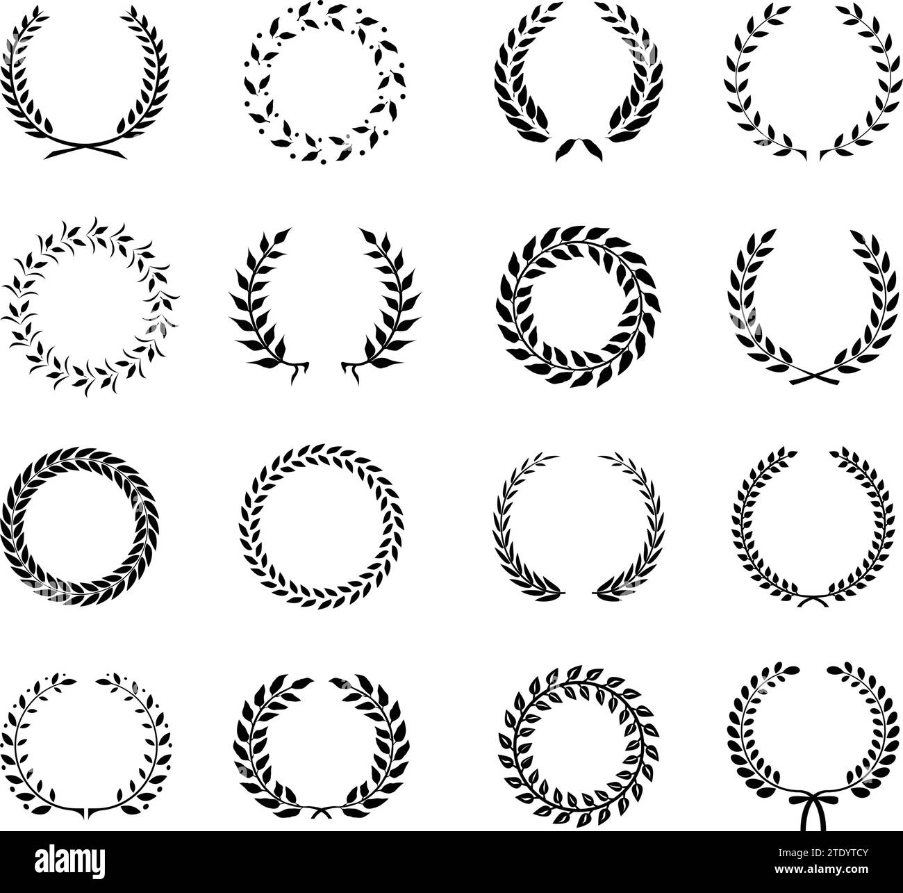 Silhouette circular laurel foliate and wheat wreaths depicting an award ...