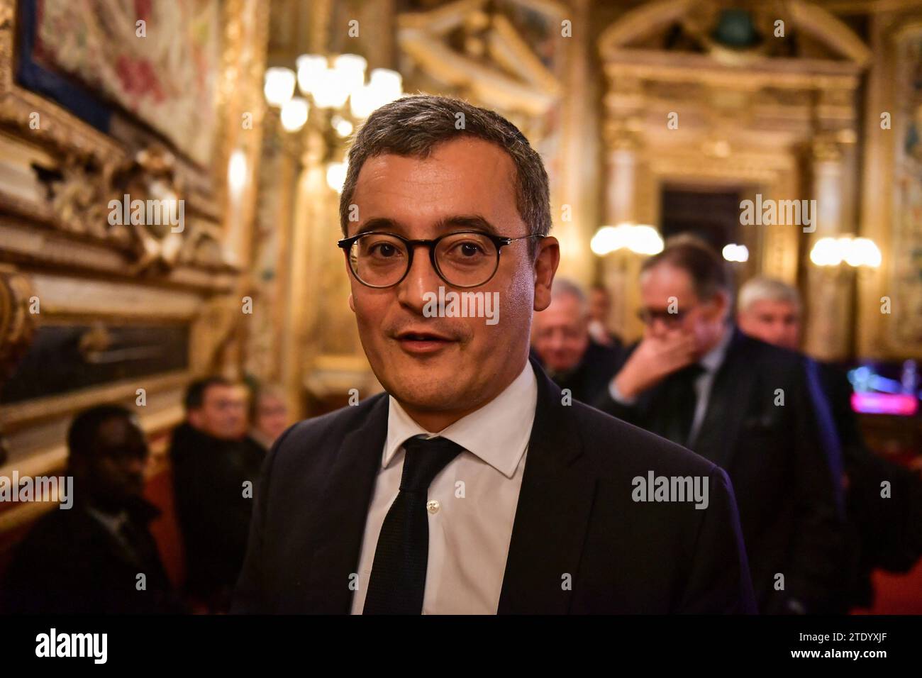 Interior Minister Gerald Darmanin arrives for a discussion of the joint ...