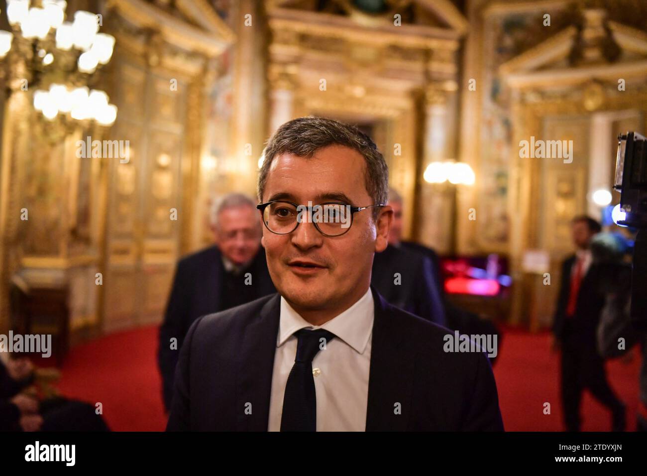 Interior Minister Gerald Darmanin arrives for a discussion of the joint ...