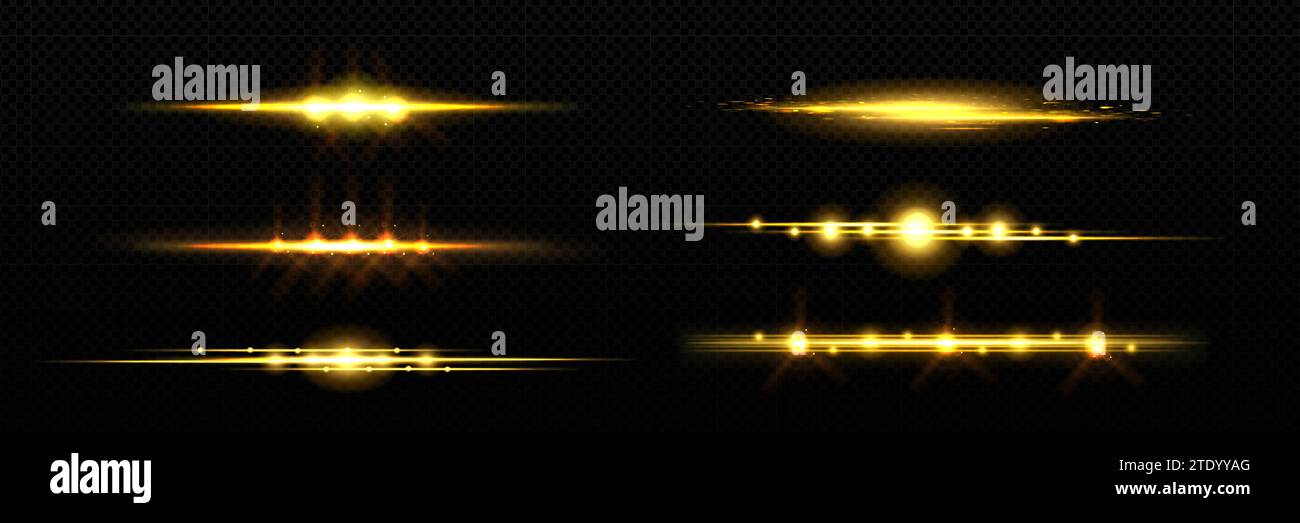 Horizontal golden light line with fade effect. Realistic vector ...