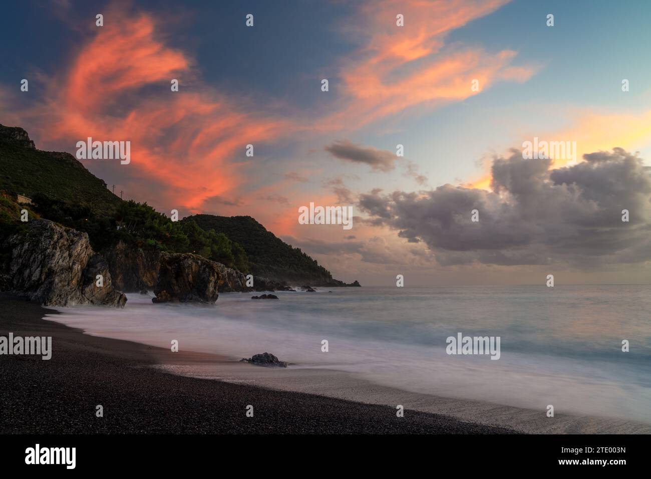 A panorama view of the Marina di Maratea beach at sunset Stock Photo ...