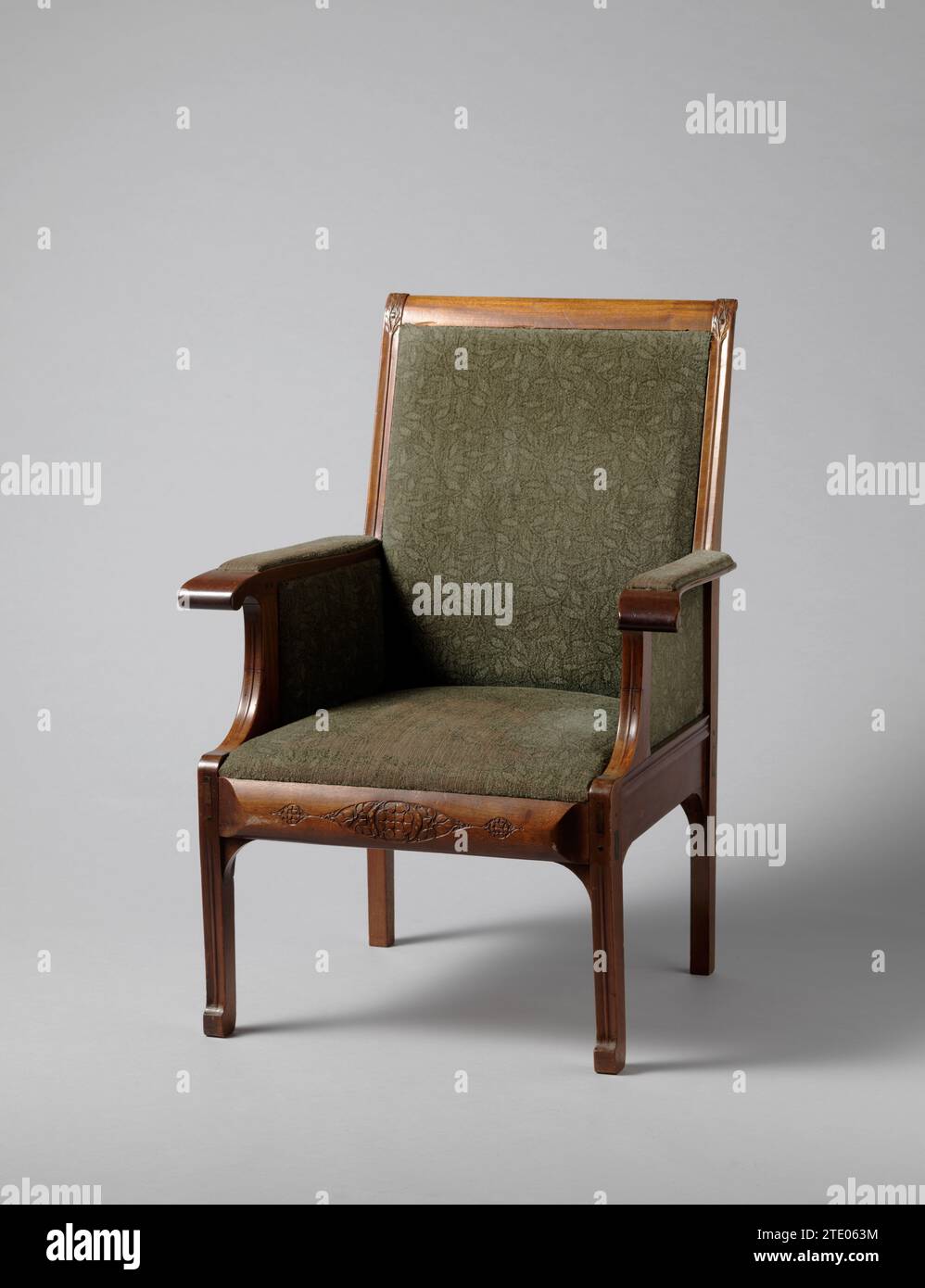 Arm chair covered with green -colored Trijp on which leaf motifs, Theo ...