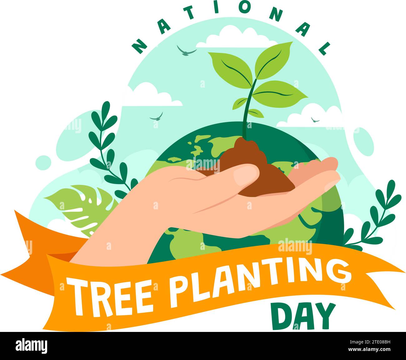 National Tree Planting Day Vector Illustration with Kids Plant Seedling ...