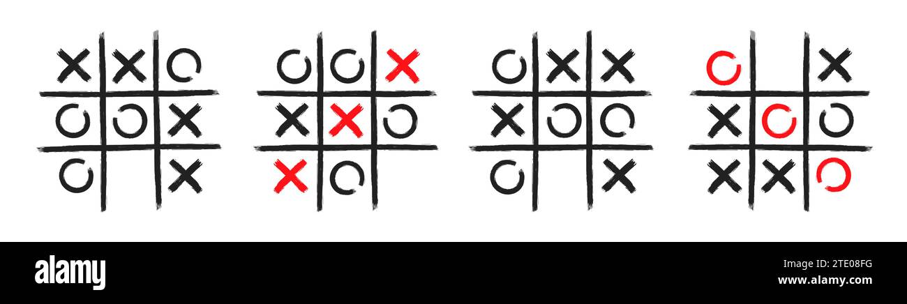 Tic tac toe xo game hand drawn grid doodle template vector illustration ...