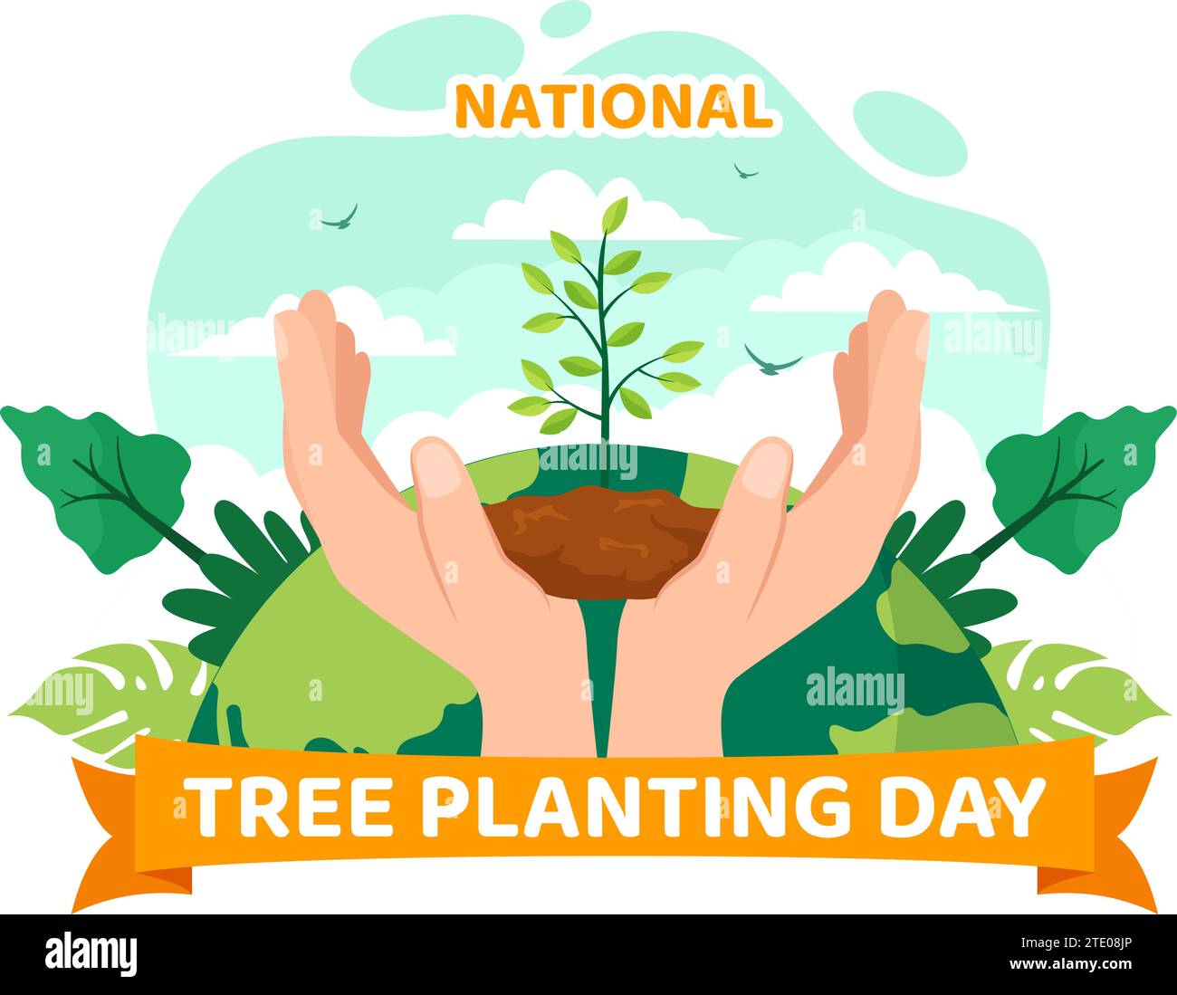 National Tree Planting Day Vector Illustration with Kids Plant Seedling ...
