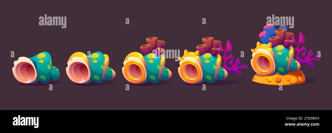 Sea shell game level rank assets. Cartoon set of evolution stages of ...