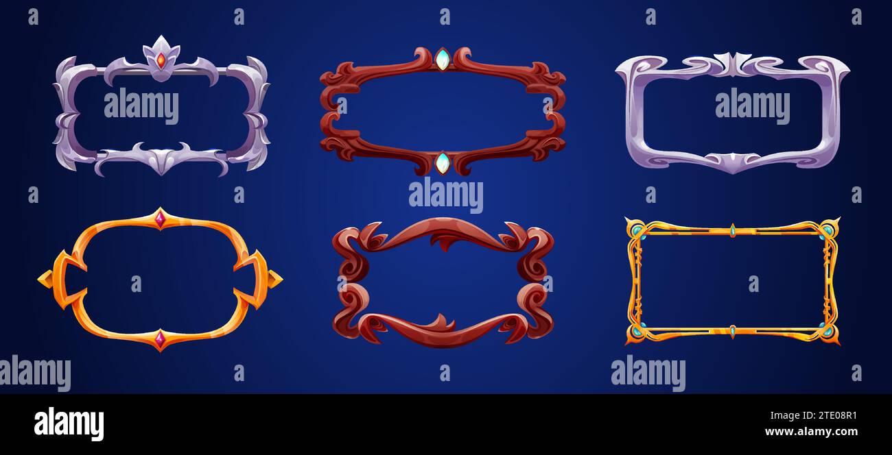 Fantasy decoration game ui frame for avatar or menu banner. Golden ...