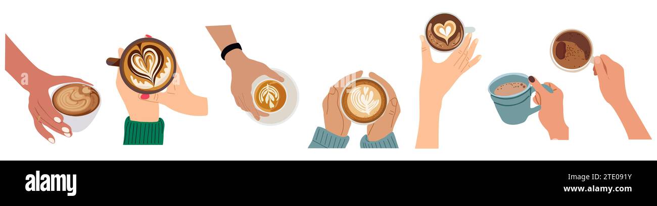 Cartoon hand holding cups with coffee vector set Stock Vector Image ...