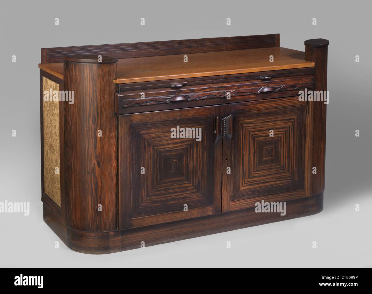 Buffet of oak and coromandel wood with carved stylized leopards ...
