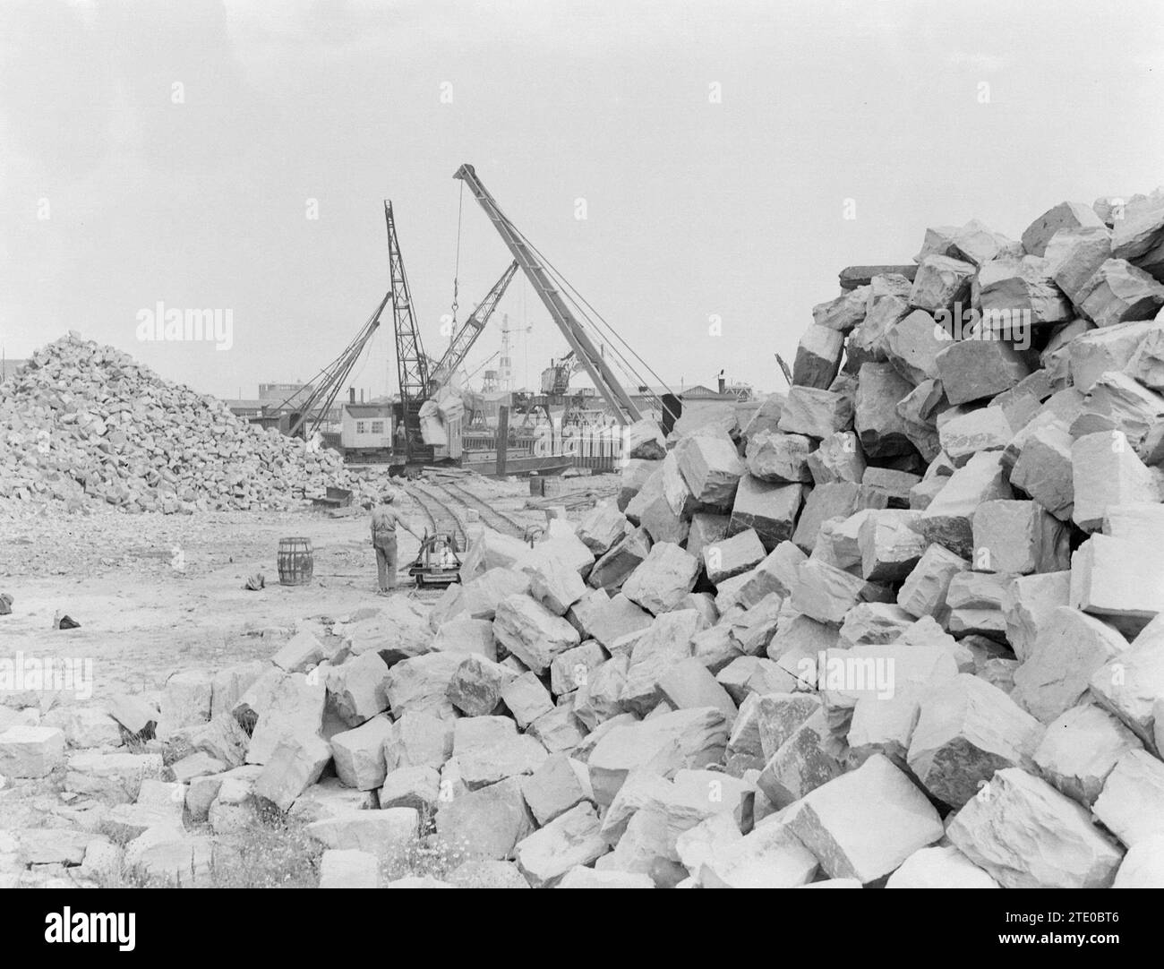 Collection point of basalt blocks for the construction of the ...