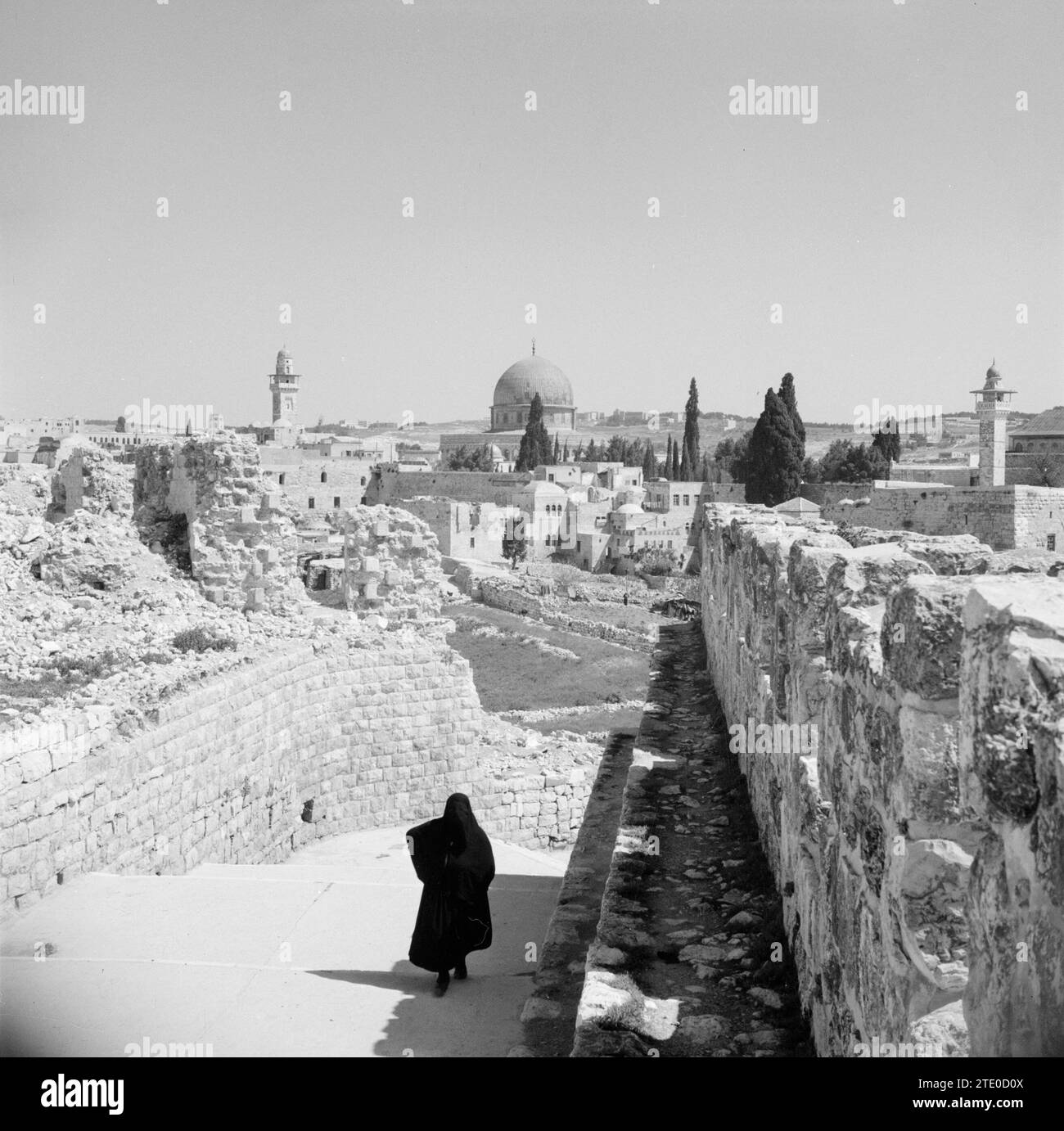 Street in Jewish Quarter. Al Aqsa mosque in the distance ca. 1950-1955 ...
