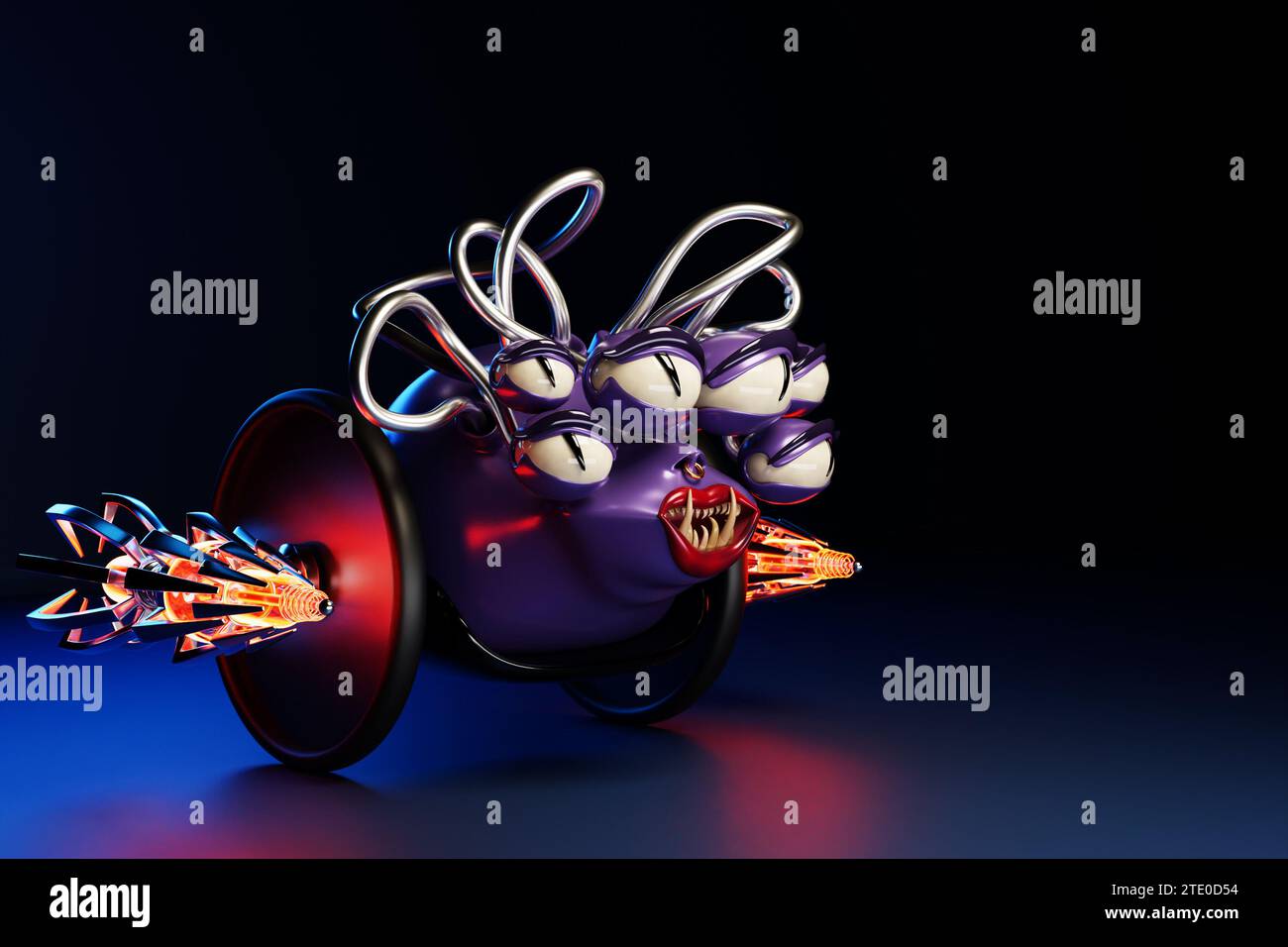 Angry pink cartoon monster with a huge number of eyes, a dangerous ...