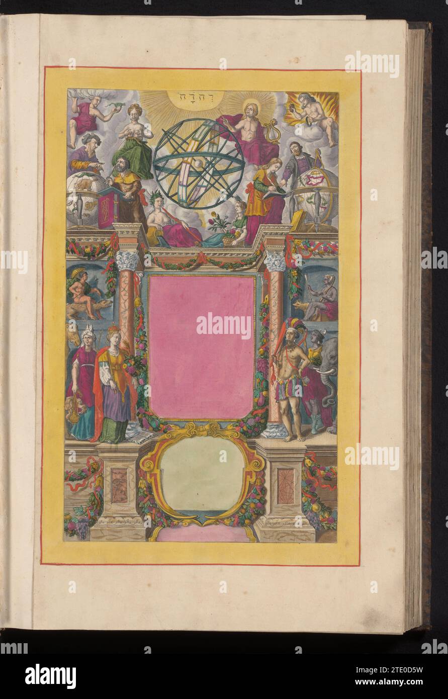 Cartouche flanked by the personifications of the four continents and ...