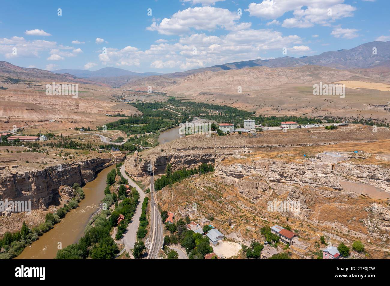 Kemah district city entrance. View of Sultan Melik Tomb and Karasu ...