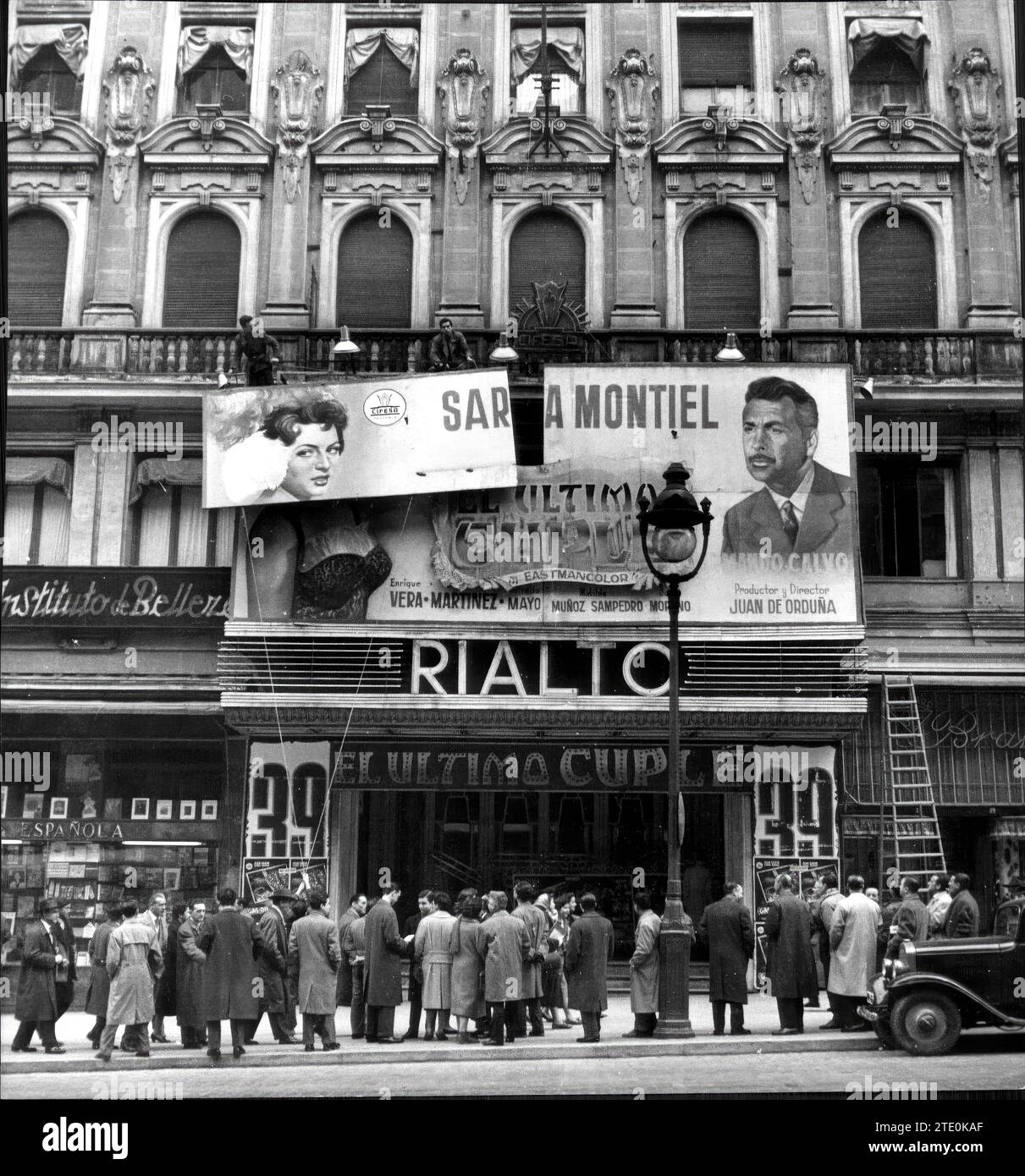 Madrid, February 1958. Views of the Rialto cinema while the poster for ...