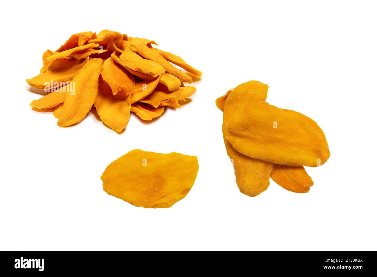 Dry tasty mango slices isolated on a white background. Top view Stock ...