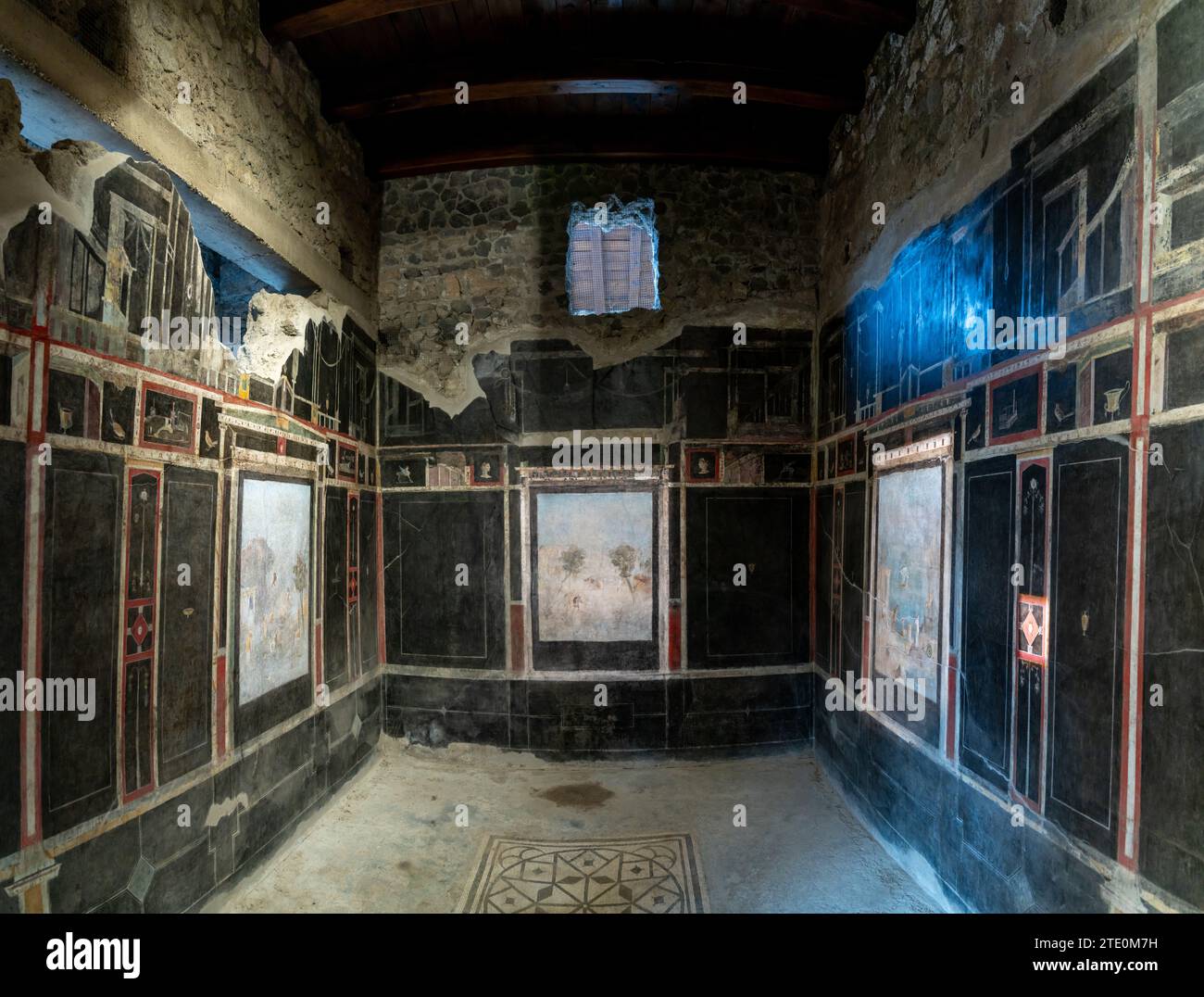 Pompei, Italy - 25 November, 2023: fresco wall art in a patrician house ...