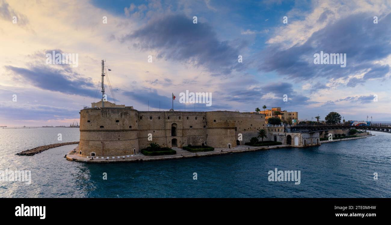 Taranto, Italy - 30 November, 2023: view of the Castello Aragonese ...