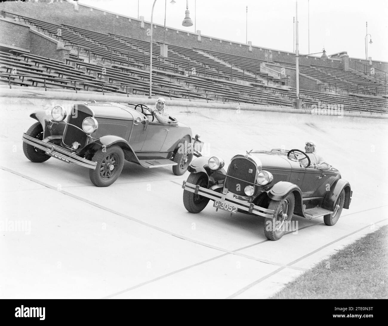 Two Chrysler Convertible sports cars at the start of races, standing ...