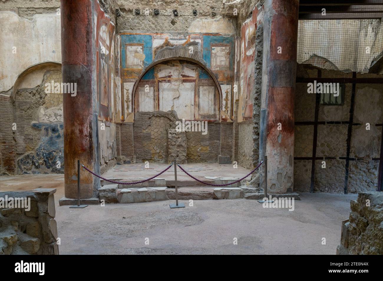 Ercolano, Italy - 25 November, 2023: room with fresco wall art and ...