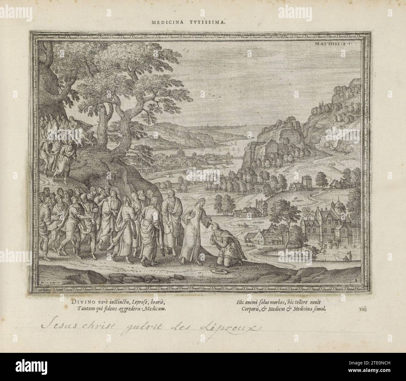 Healing of a leper, 1613 Landscape with a river mouth. On the left a ...