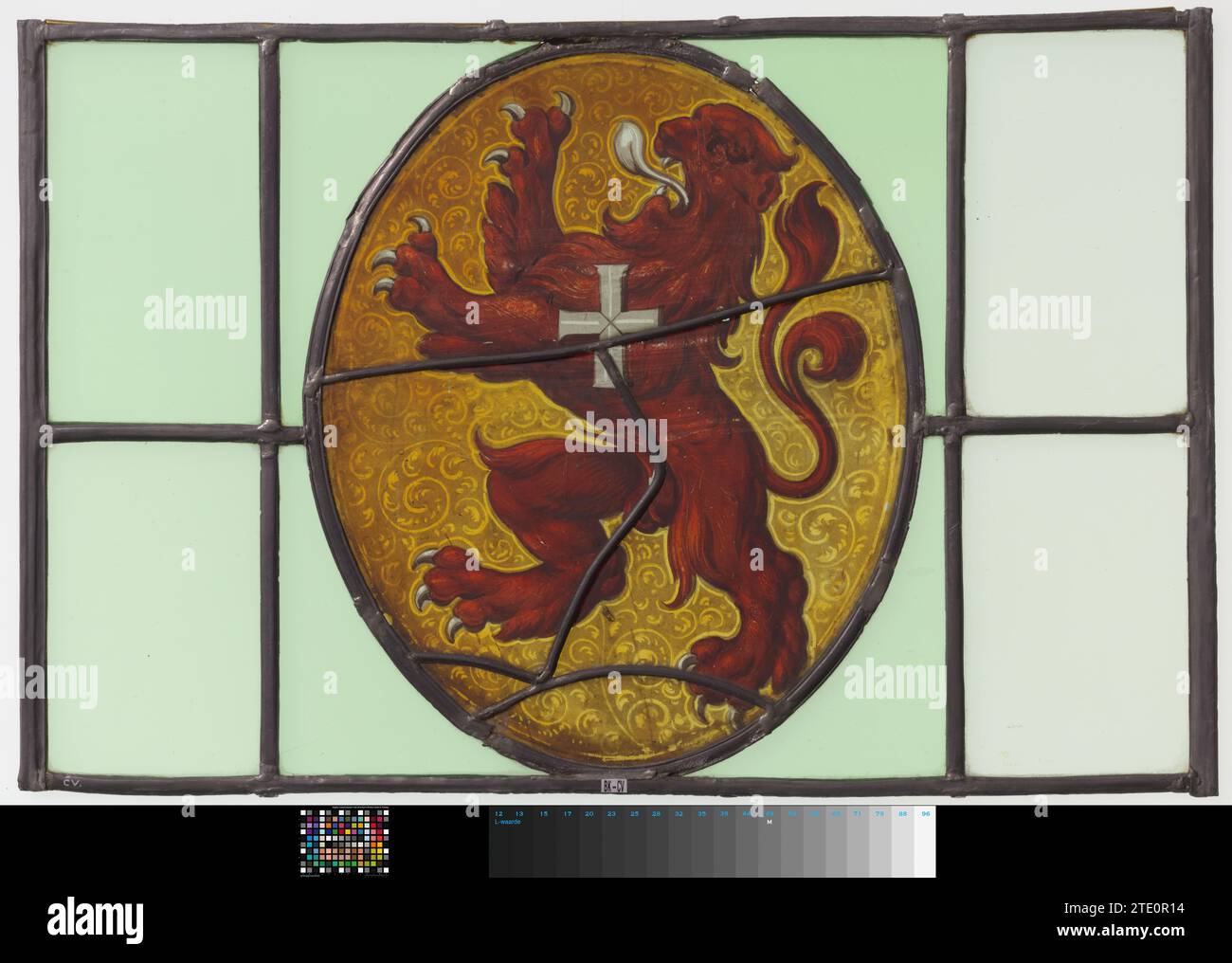 Window with climbing red lion with white cross on gold field, anonymous ...
