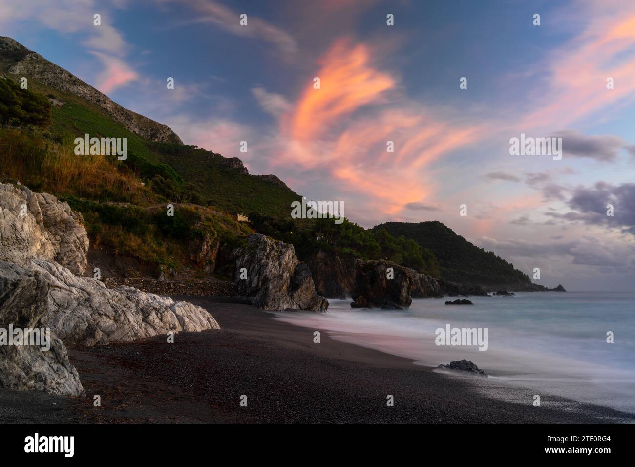 A view of the Marina di Maratea beach at sunset Stock Photo - Alamy