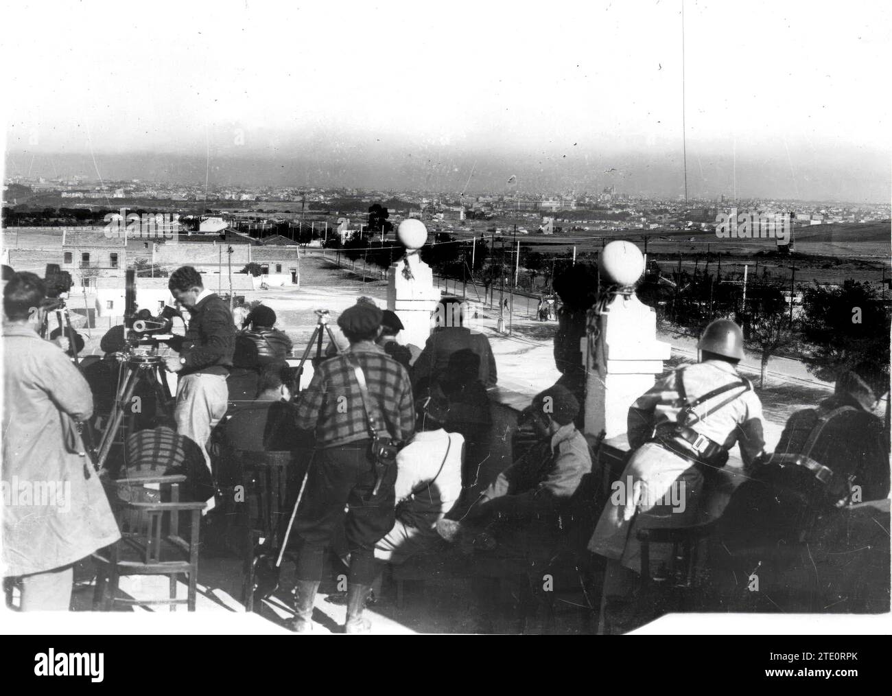Madrid, October 1936. Foreign journalists observing the operations over ...