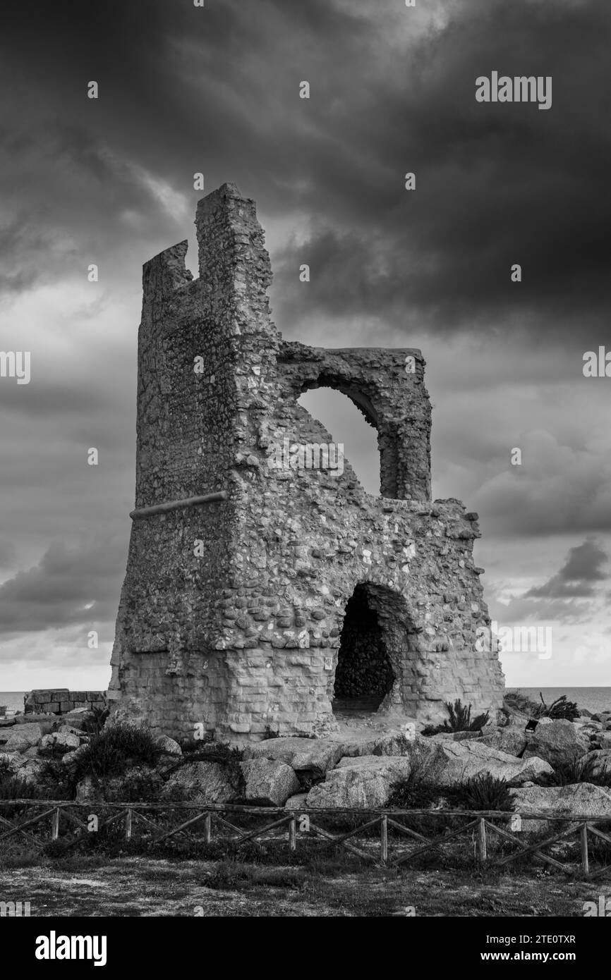 Briatico, Italy - 12 December, 2023: black-and-white view of the ruins ...