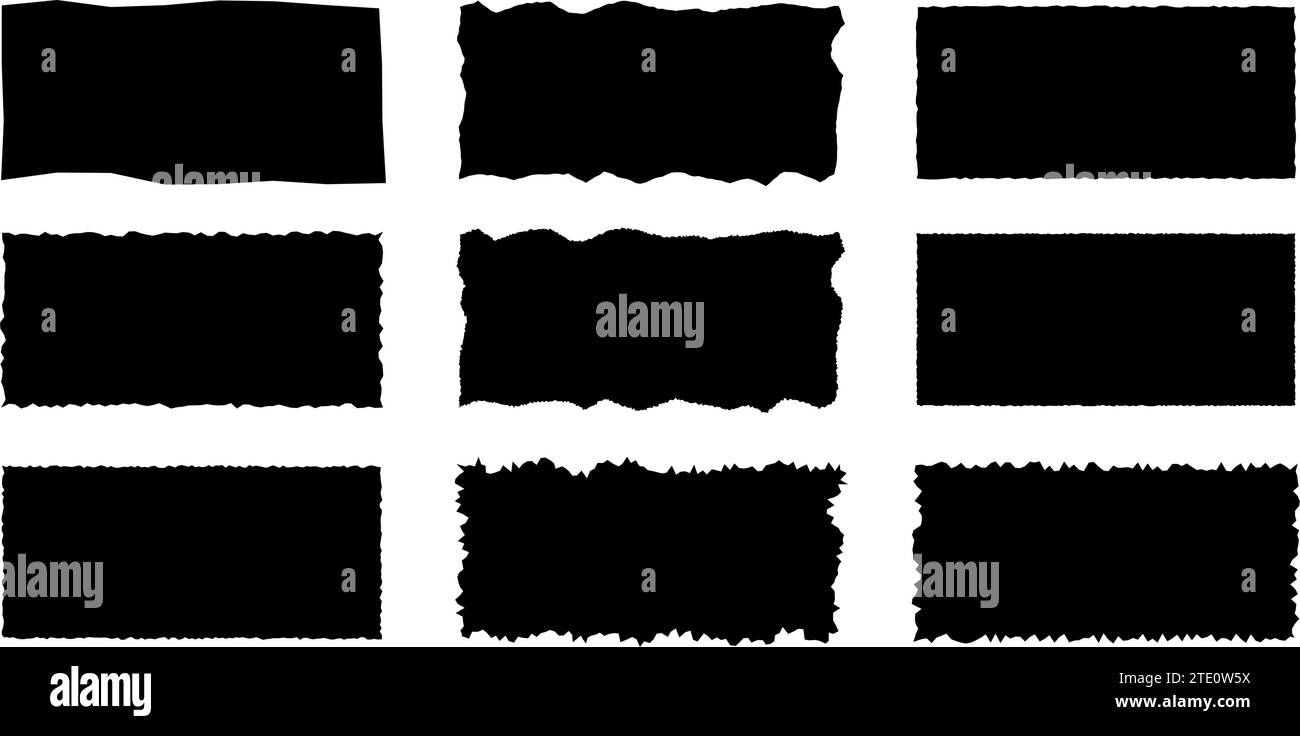 Jagged rectangle. Black simple shape. Rectangle paper template jagged ...
