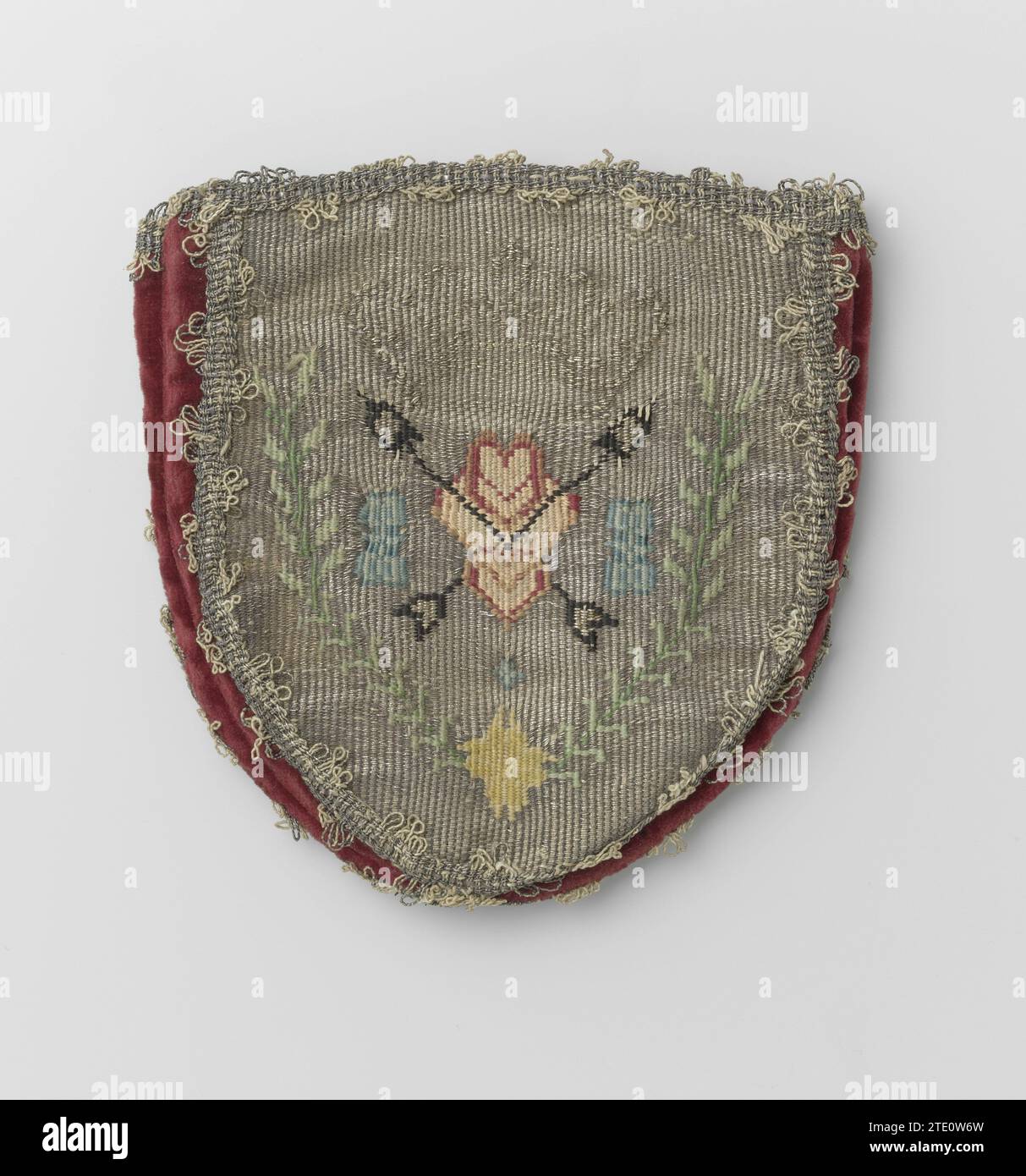 Fair in a shield -shaped model of red velvet and silver brocade, on ...