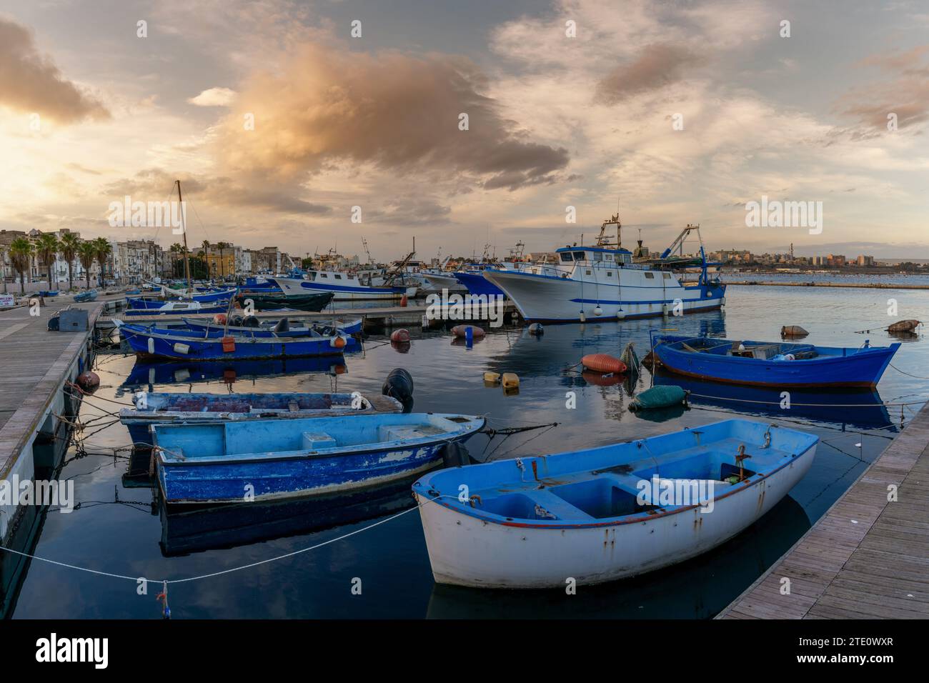 Taranto, Italy - 30 November, 2023: fishing boats and docks in the ...