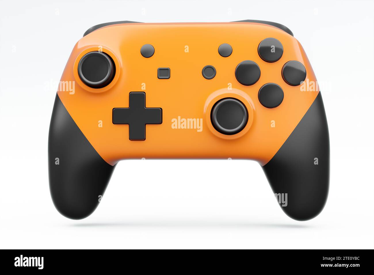 Realistic orange video game joystick or gamepad on white background. 3D ...