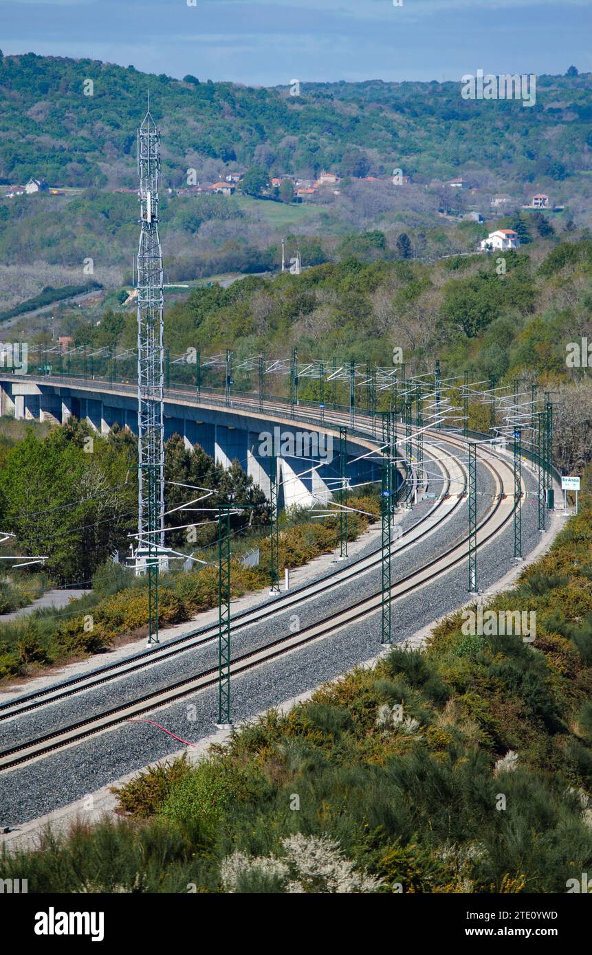 view of a viaduct of a high-speed railway line in Galicia, Spain Stock Photo - Alamy