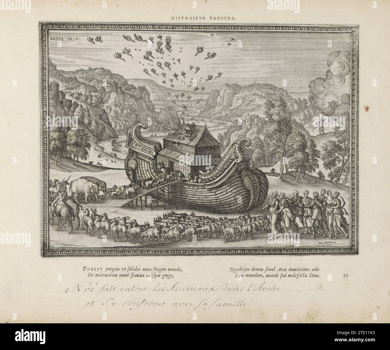 Noah goes with his family and the animals on board the Ark, 1613 A ...